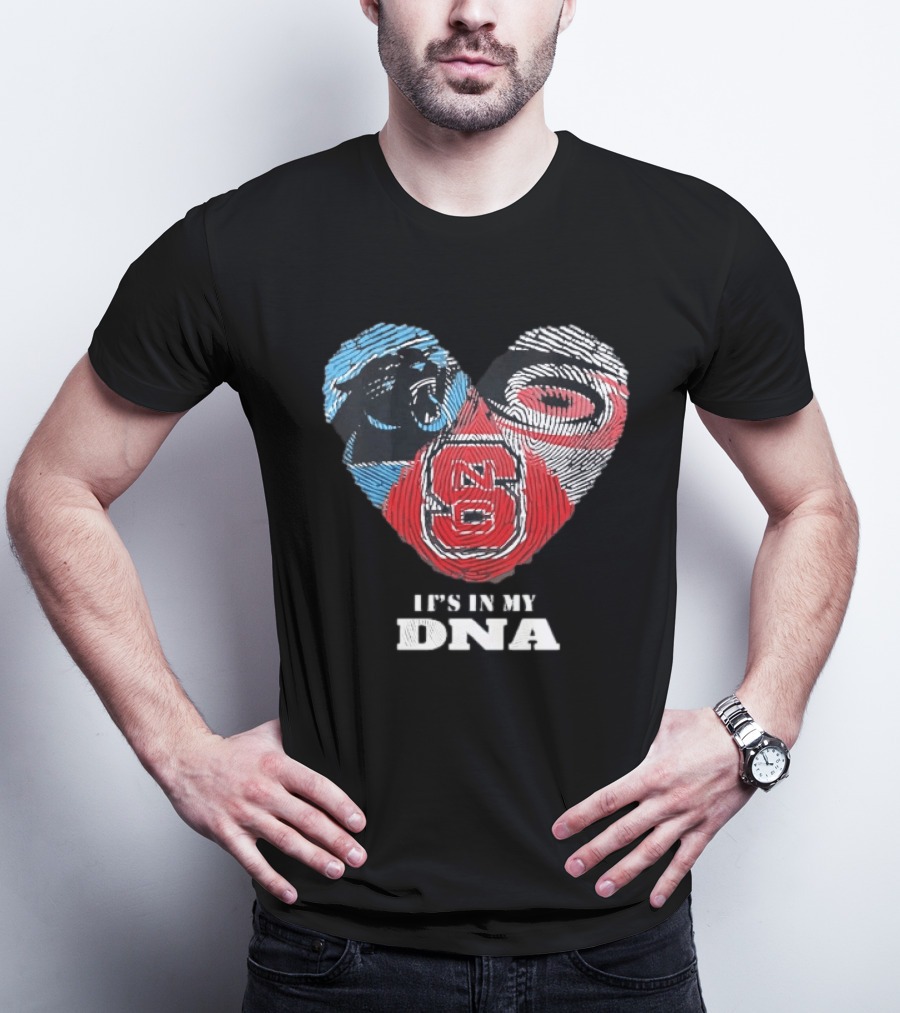 Carolina Panthers NC State Wolfpack It's In My DNA Fingerprint Heart T-Shirt