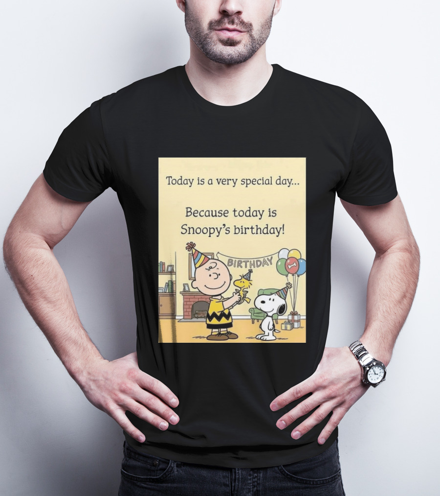 Celebrate Snoopy's Birthday With Charlie Brown And Woodstock In Party Hats And Balloons T-Shirt