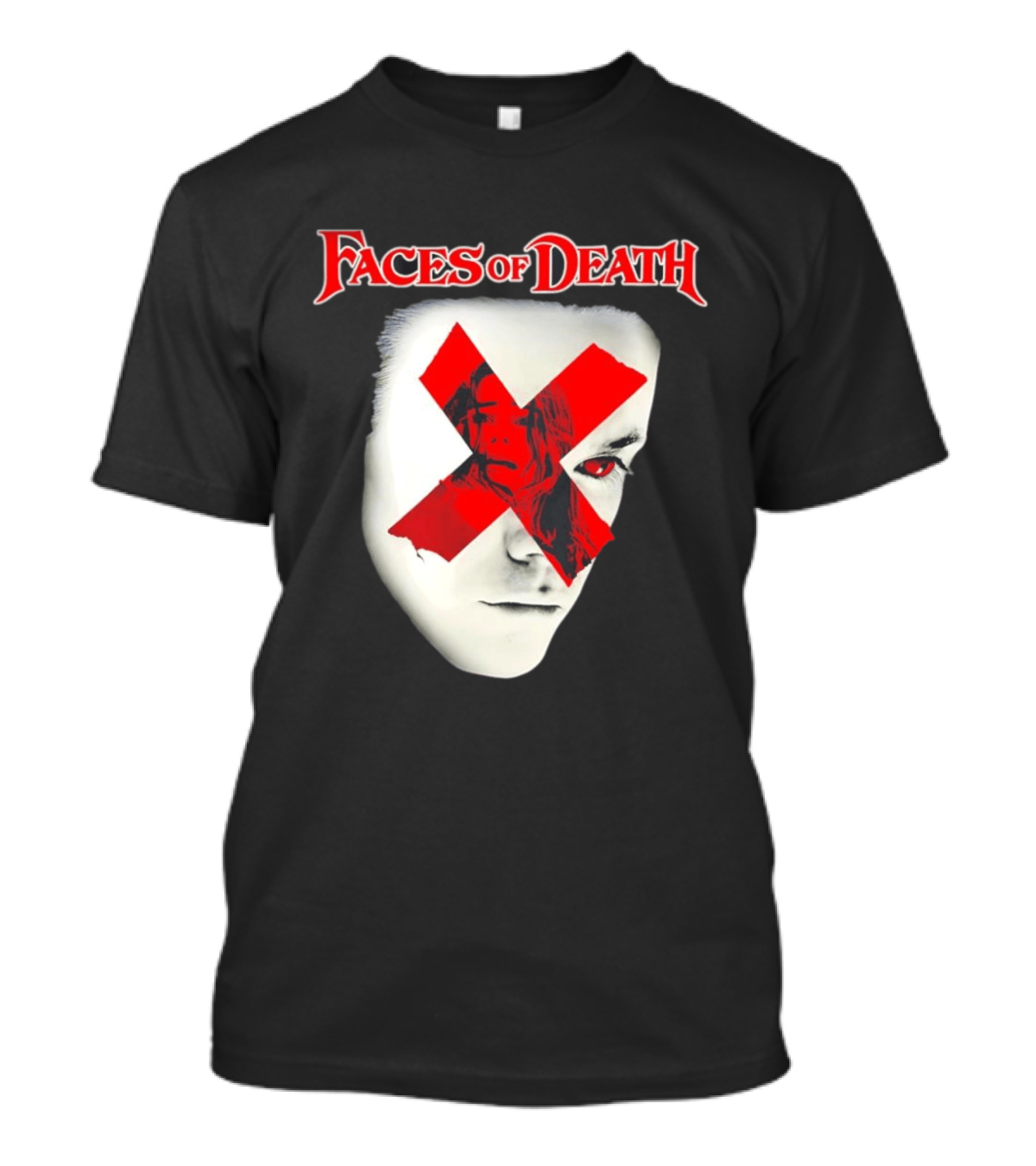 Faces Of Death Horror Movie Red X Iconic Scream Mask T-Shirt