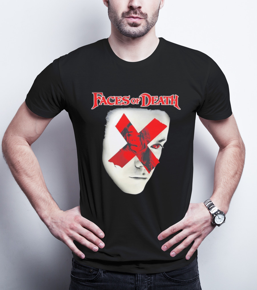 Faces Of Death Horror Movie Red X Iconic Scream Mask T-Shirt