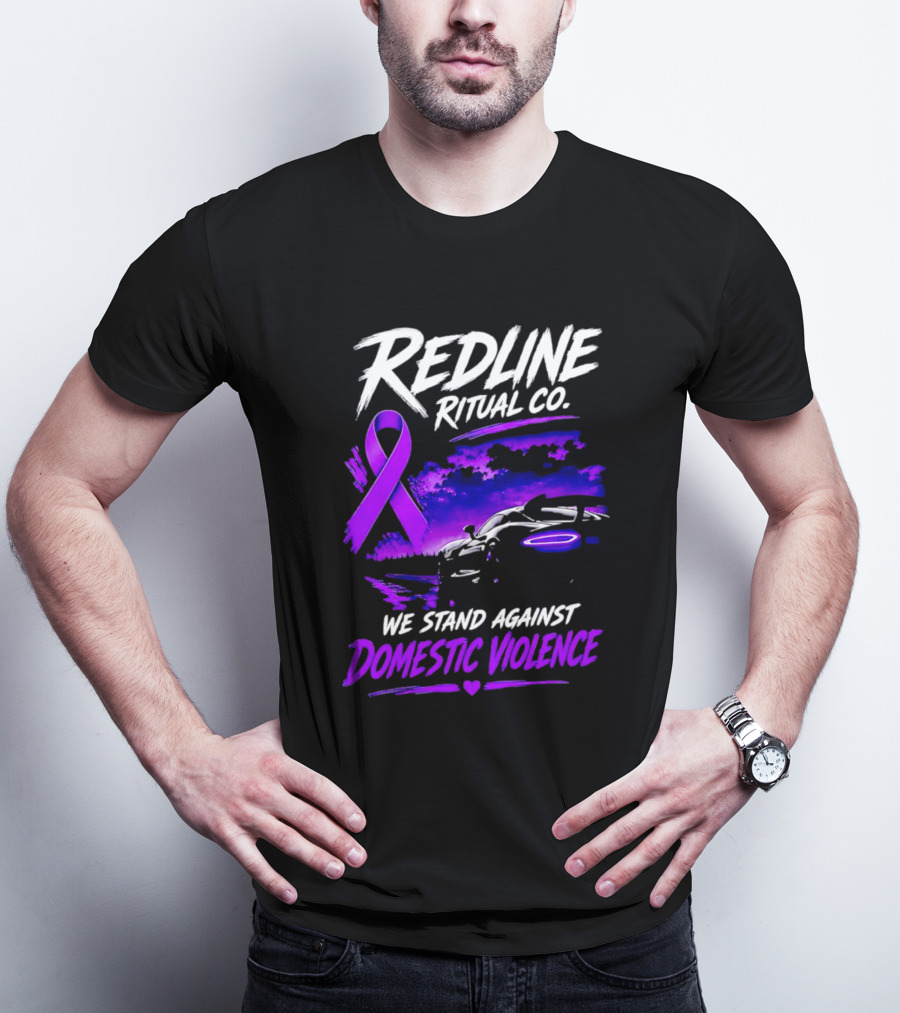 Redline Ritual Co Purple Ribbon We Stand Against Domestic Violence T-Shirt