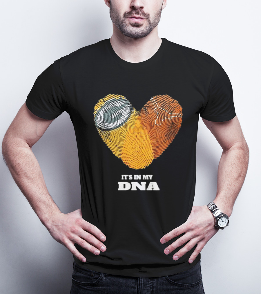 Green Bay Packers Texas Longhorns Heart Shape Fingerprints It's In My DNA T-Shirt