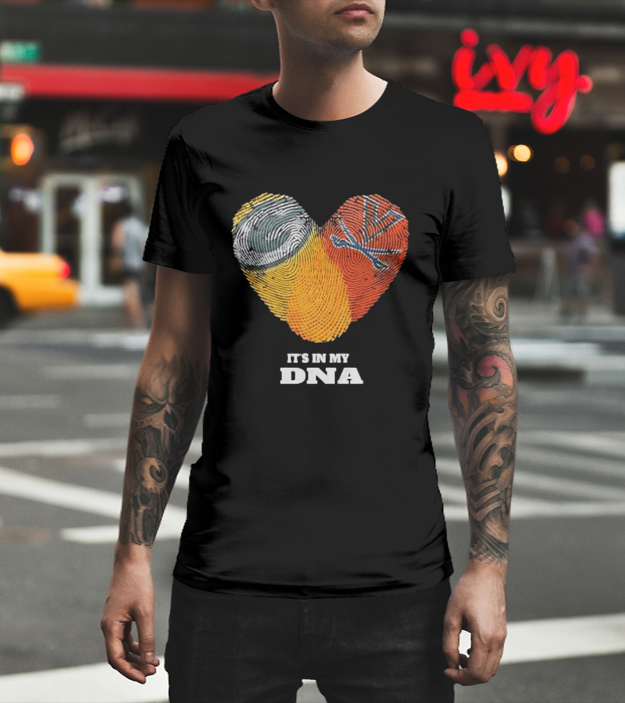 Green Bay Packers Virginia Cavaliers It's In My DNA Heart Fingerprints Love Fans T-Shirt