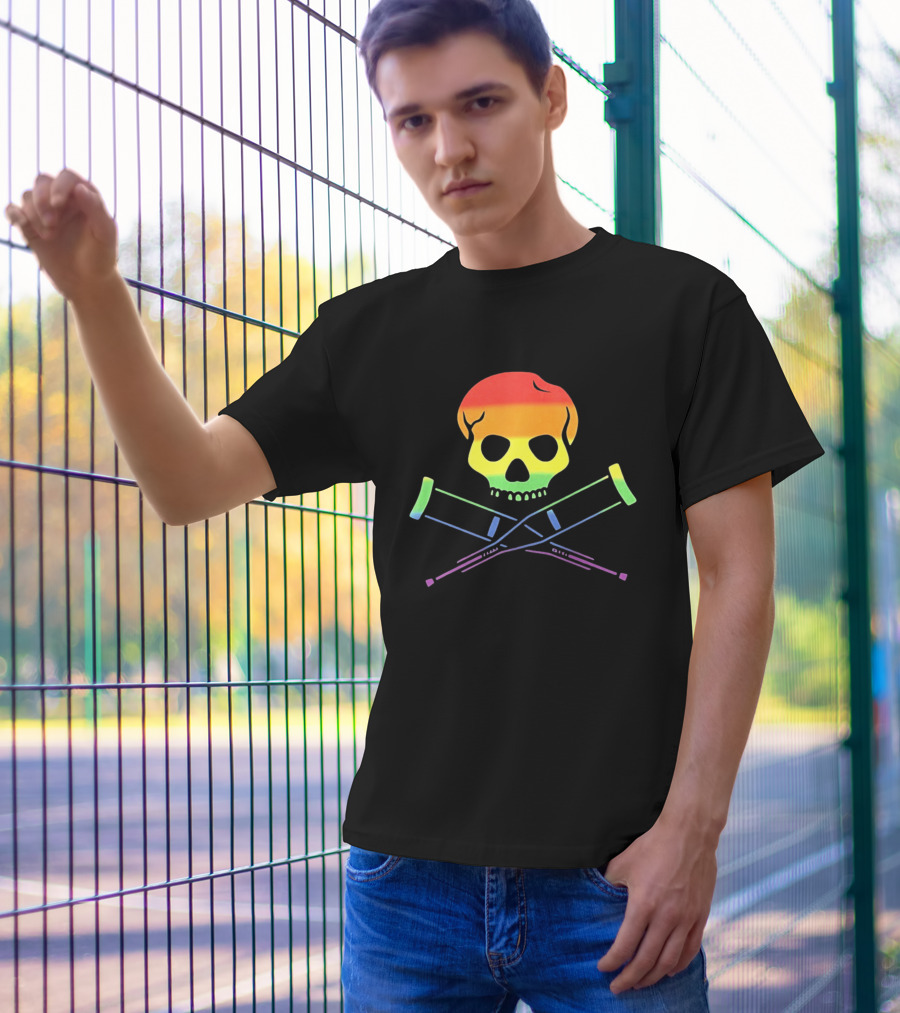 Skull With Crutches Rainbow T-Shirt