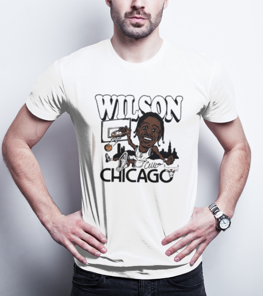Wilson Dunking Basketball Caricature Chicago Bulls Skyline T-Shirt