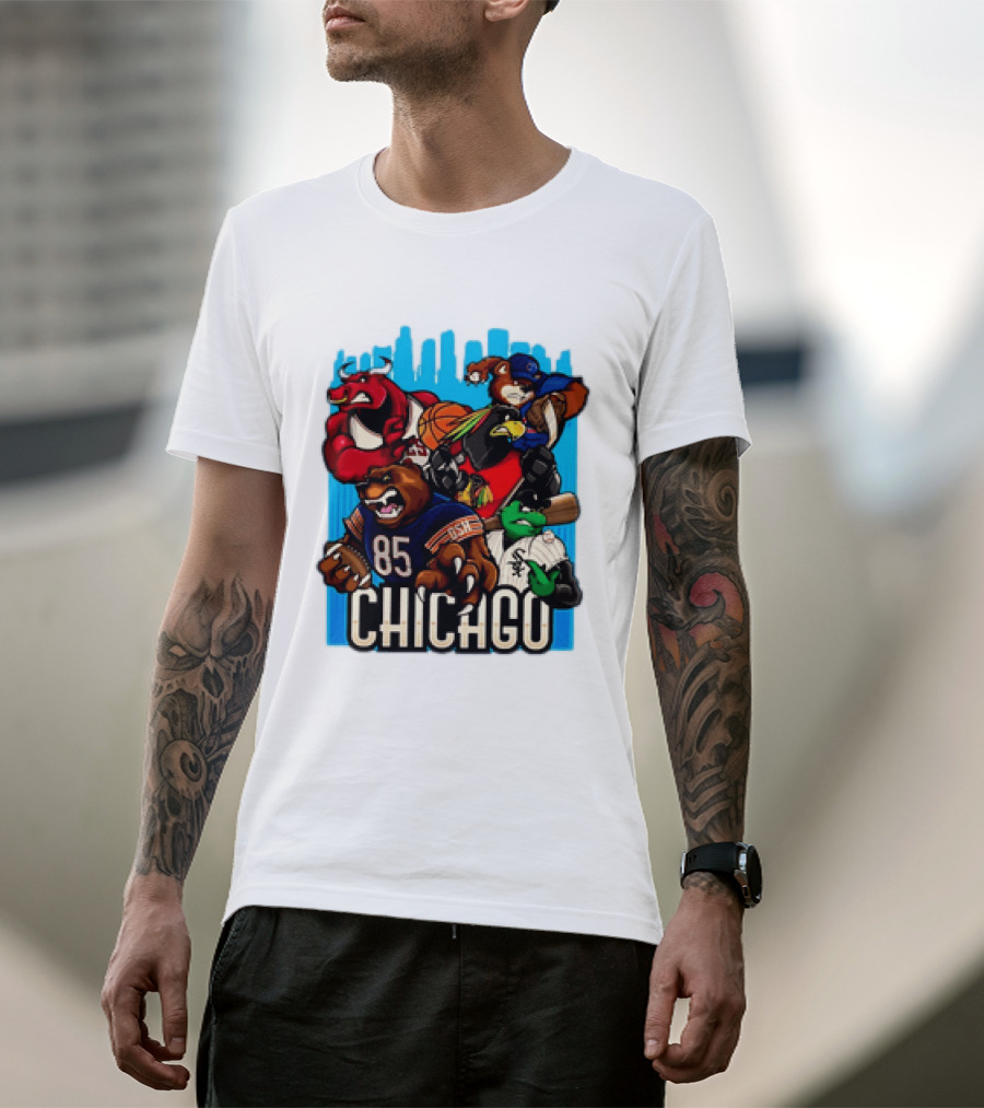Chicago Bulls Bears Blackhawks Cubs White Sox Sports Team Characters T-Shirt