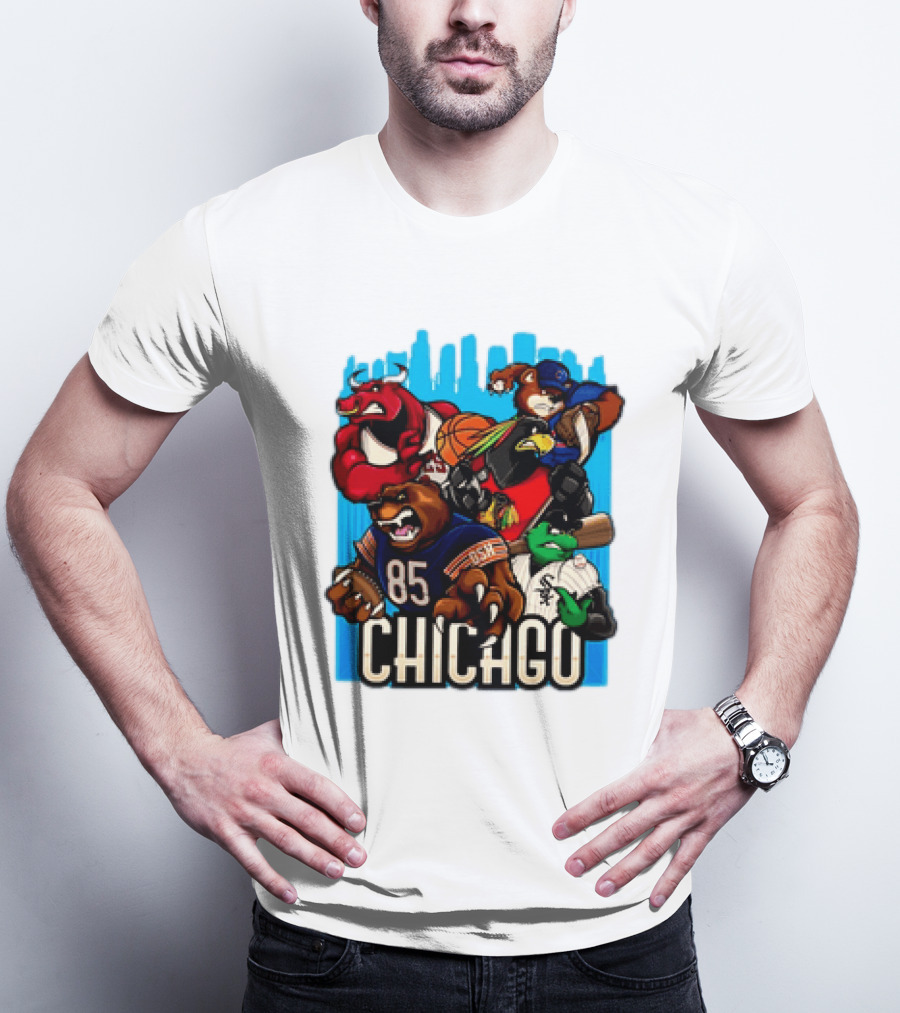 Chicago Bulls Bears Blackhawks Cubs White Sox Sports Team Characters T-Shirt