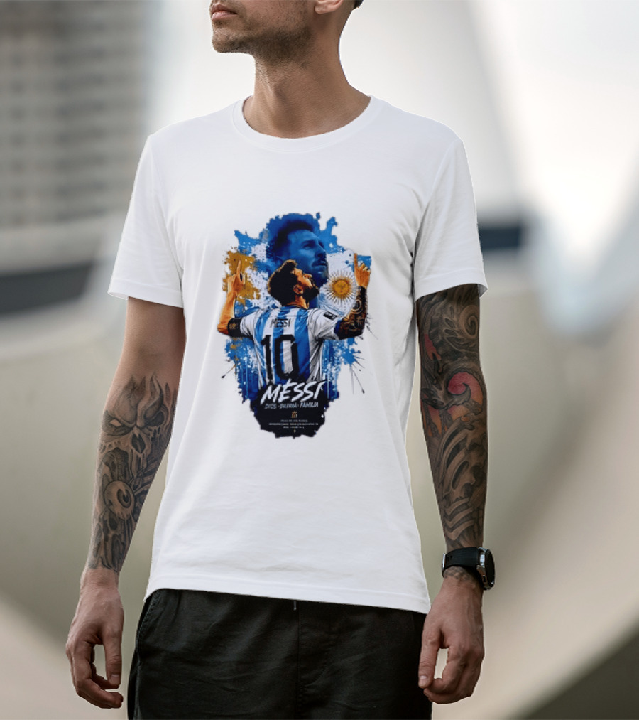 Messi Dios Patria Familia Argentina Football 10 Pointing To The Sky T-Shirt