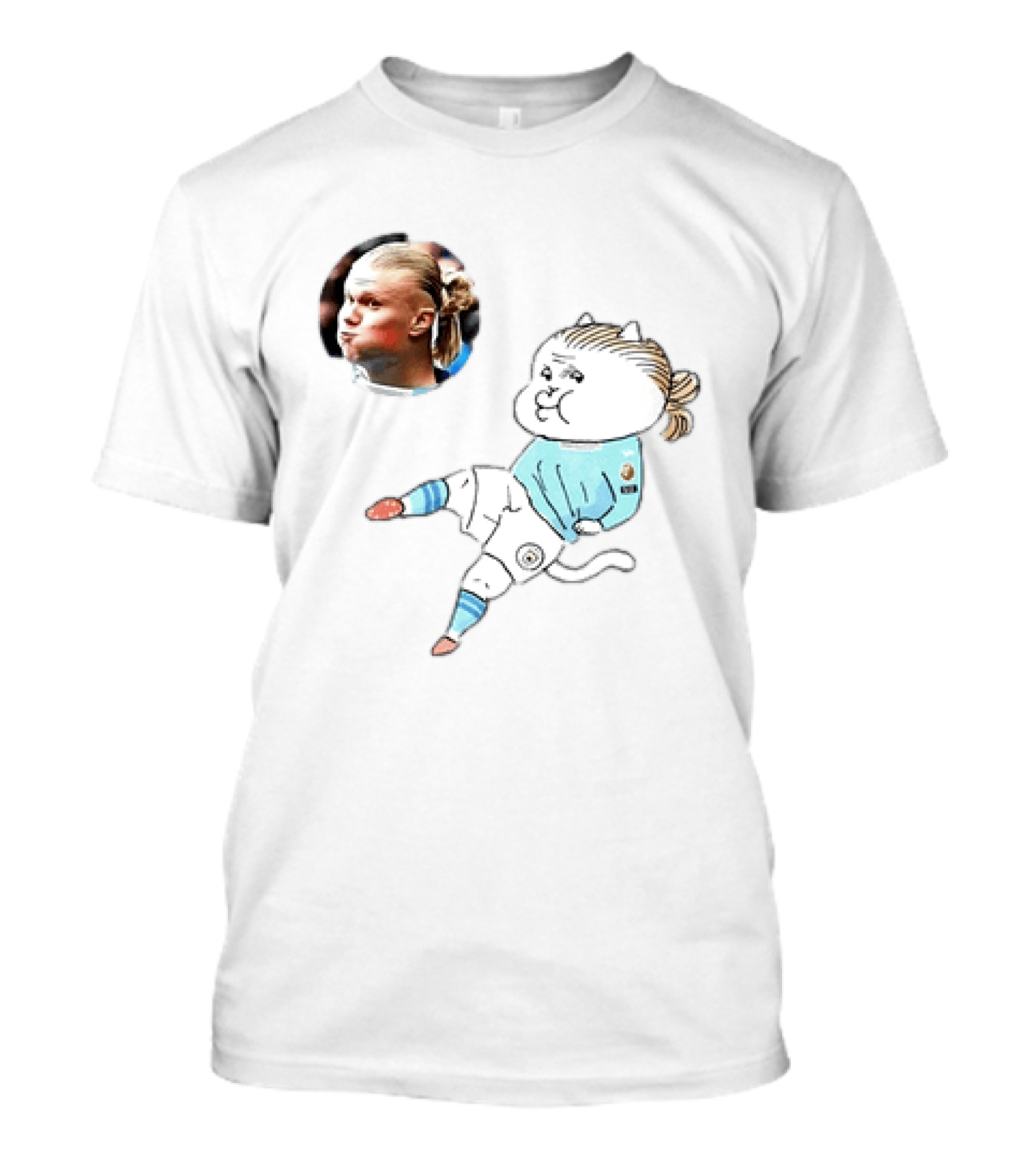 Erling Haaland Manchester City Cat Cartoon Football T-Shirt