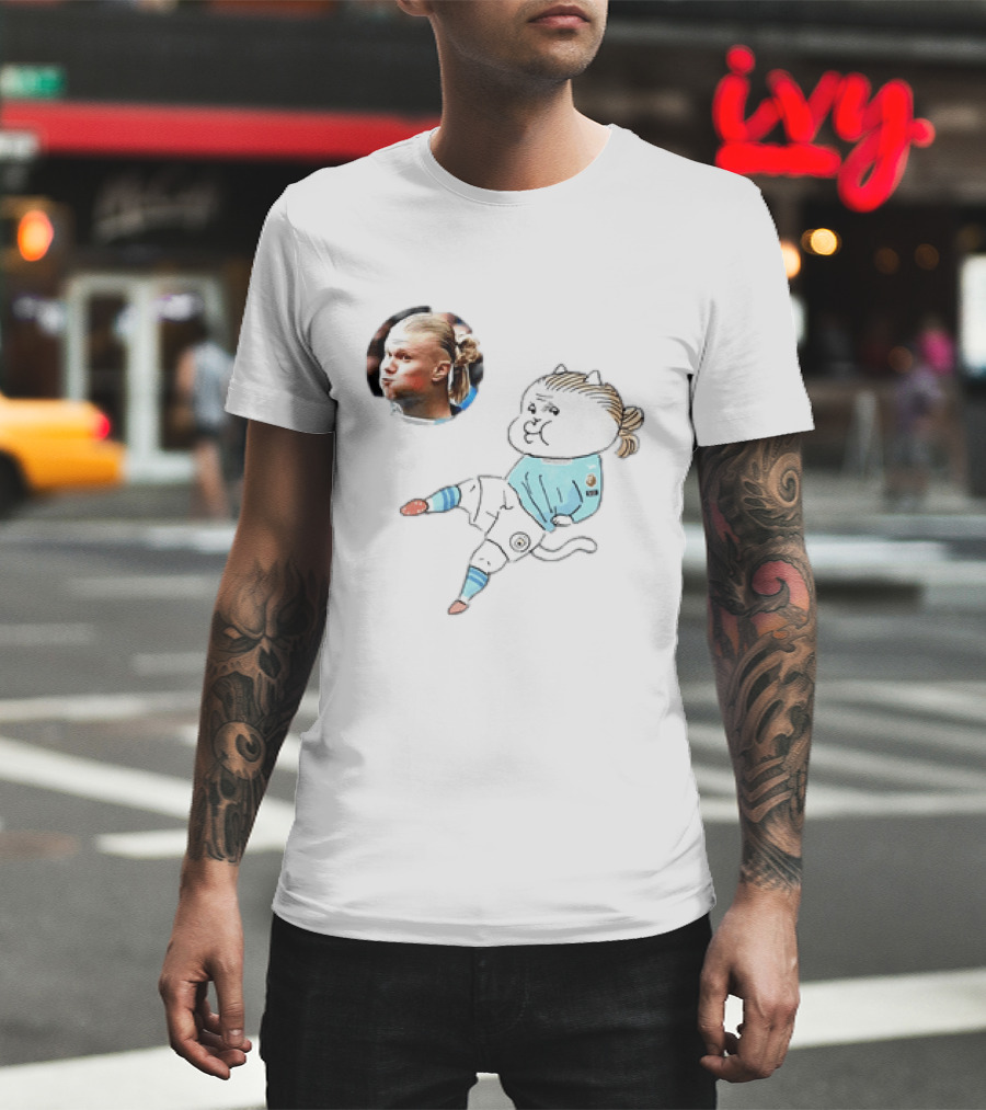 Erling Haaland Manchester City Cat Cartoon Football T-Shirt