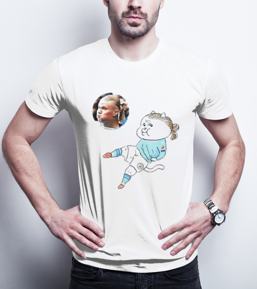 Erling Haaland Manchester City Cat Cartoon Football T-Shirt