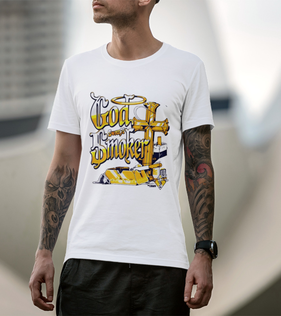 God Loves A Smoker Religious Faith Christian Cross Cigarette Ashtray T-Shirt