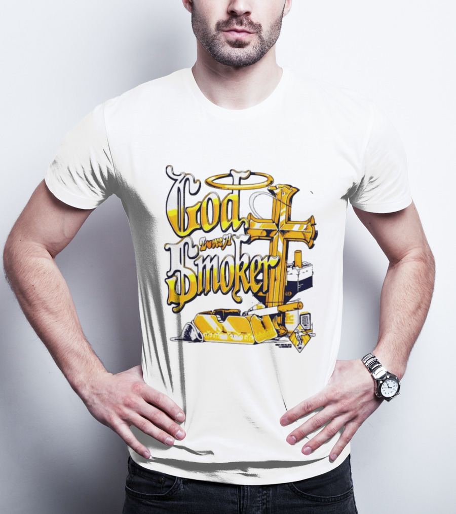 God Loves A Smoker Religious Faith Christian Cross Cigarette Ashtray T-Shirt