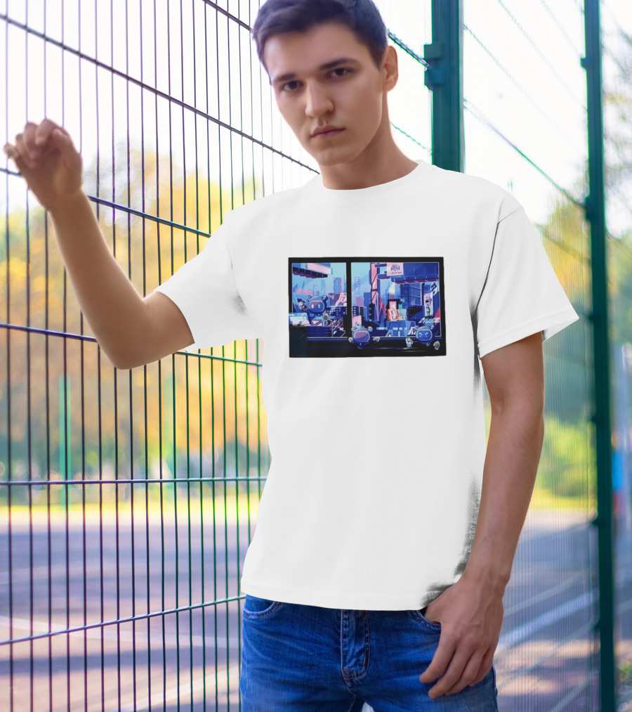 Lit Bot Apts Robots Futuristic City Skyline Pixel T-Shirt