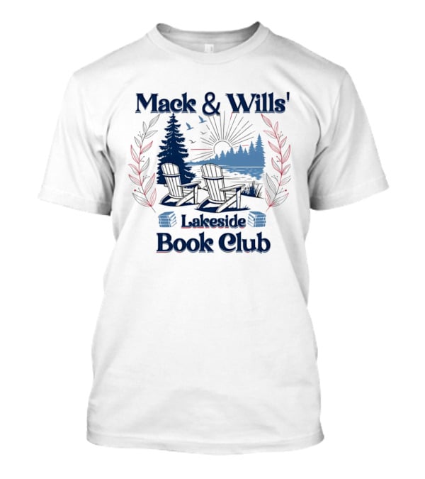 Mack & Wills' Lakeside Book Club Adirondack Chairs Sunset Scene T-Shirt