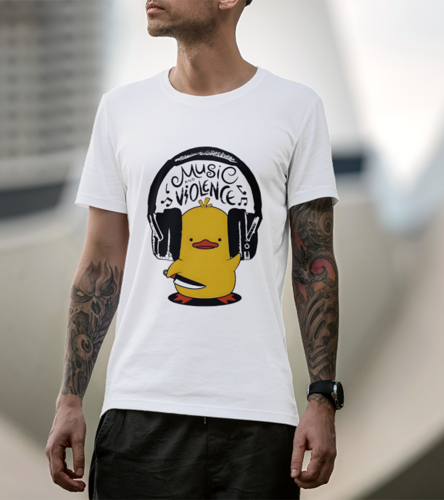 Murder Duck Music And Violence Headphones Knife Animal Bird T-Shirt