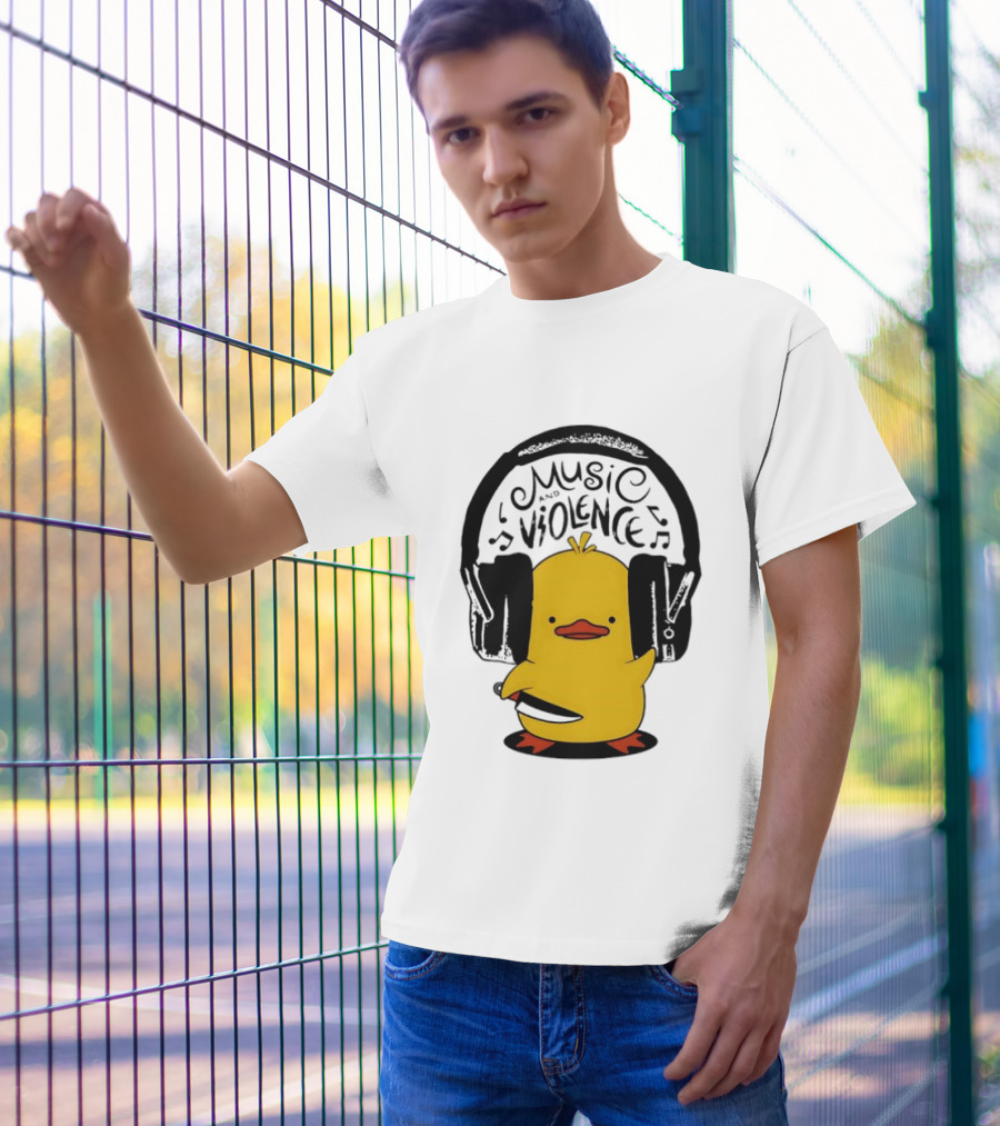 Murder Duck Music And Violence Headphones Knife Animal Bird T-Shirt