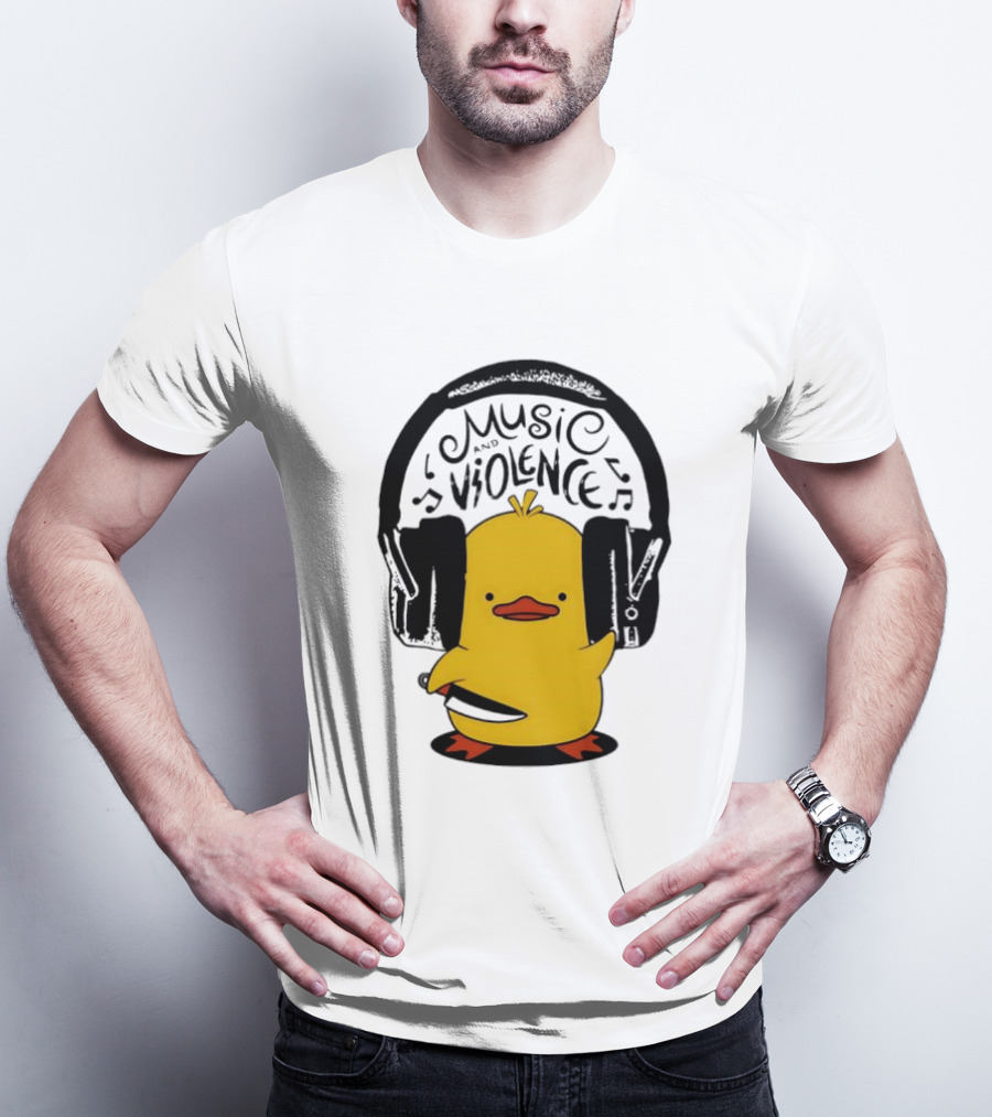 Murder Duck Music And Violence Headphones Knife Animal Bird T-Shirt