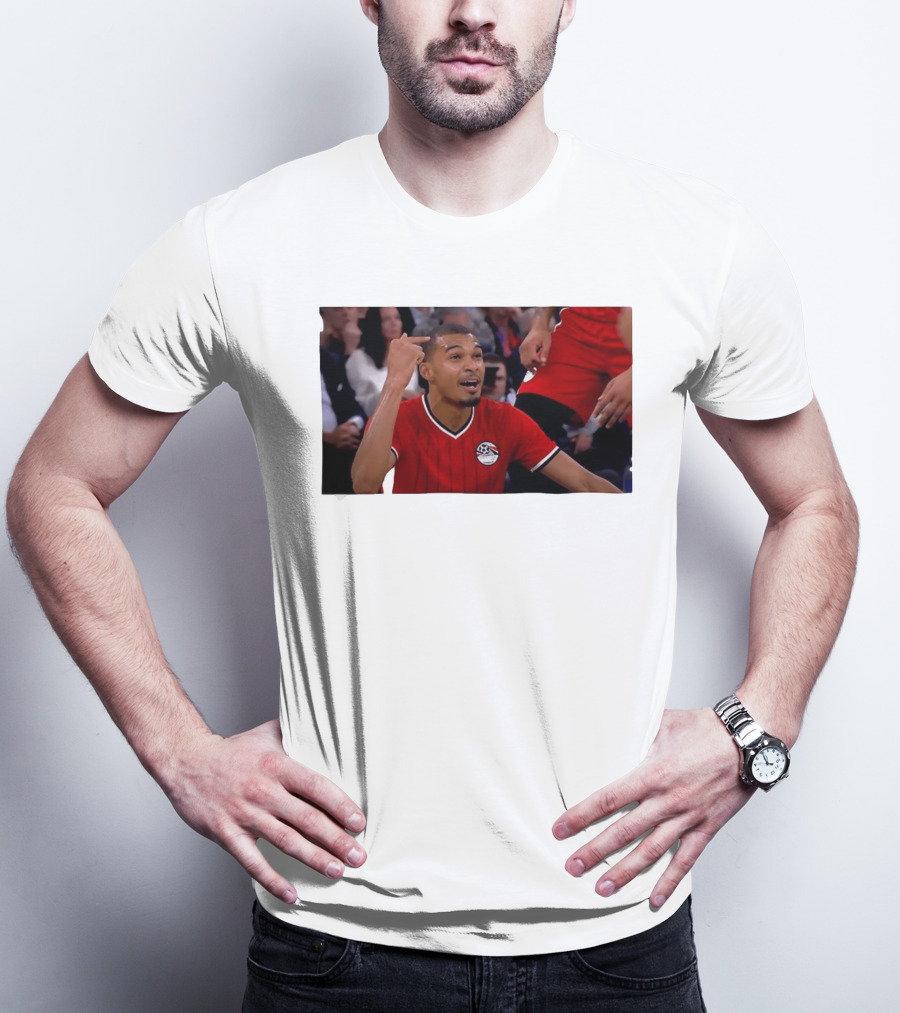 Victor Wembanyama Pointing Wearing Egypt National Football Team Kit T-Shirt