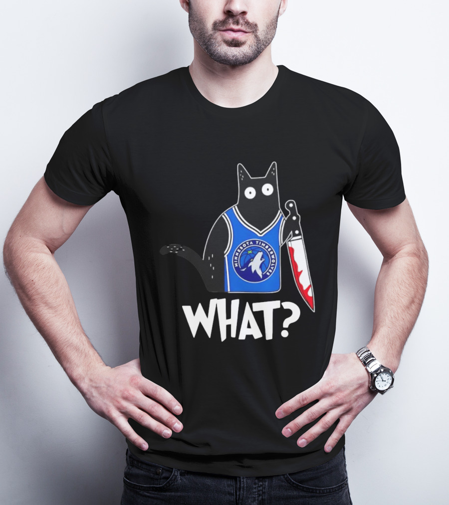 Minnesota Timberwolves Cat With Knife WHAT Halloween T-Shirt