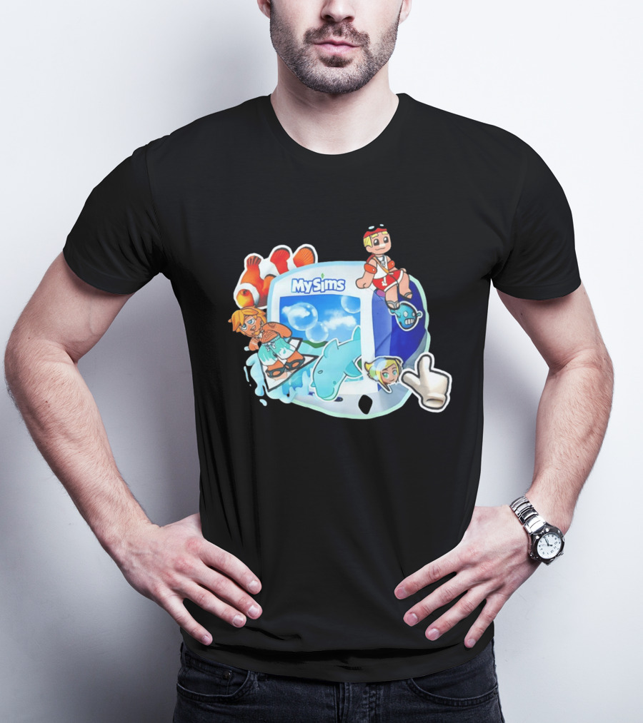 MySims Beach Adventure Clownfish Dolphin و Surfing Fun T-Shirt