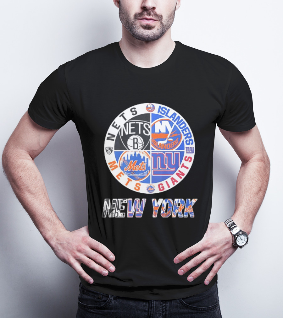 New York Mets Giants Islanders Nets Teams Logo Circle T-Shirt