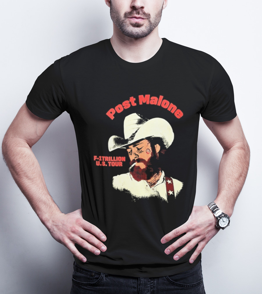 Post Malone F 1 Trillion U.S. Tour Cowboy Hat And Cigarette T-Shirt