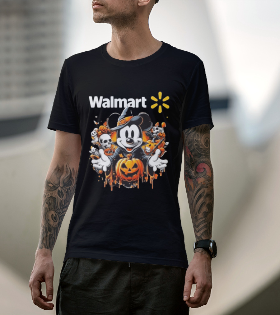 Walmart Mickey Mouse Halloween Witch Pumpkin Skulls T-Shirt