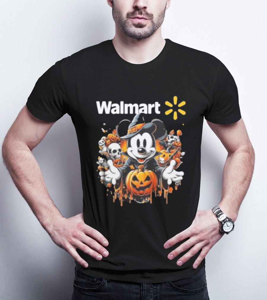 Walmart Mickey Mouse Halloween Witch Pumpkin Skulls T-Shirt