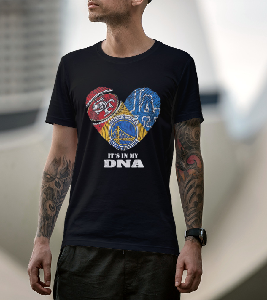 San Francisco 49ers Los Angeles Dodgers Golden State Warriors Heart Fingerprint It's In My DNA T-Shirt