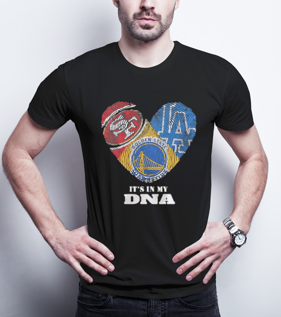 San Francisco 49ers Los Angeles Dodgers Golden State Warriors Heart Fingerprint It's In My DNA T-Shirt