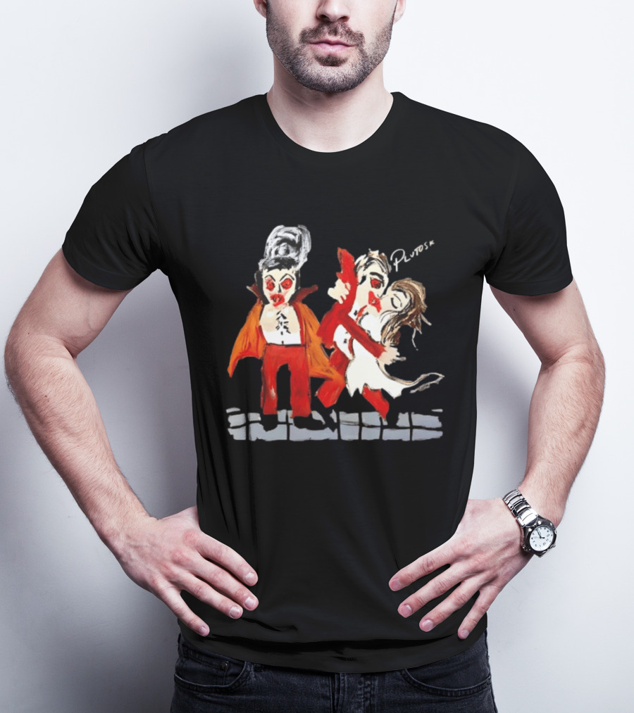 Dracula And Bride Kissing PlutoSki Halloween Vampire Couple Romantic Horror T-Shirt