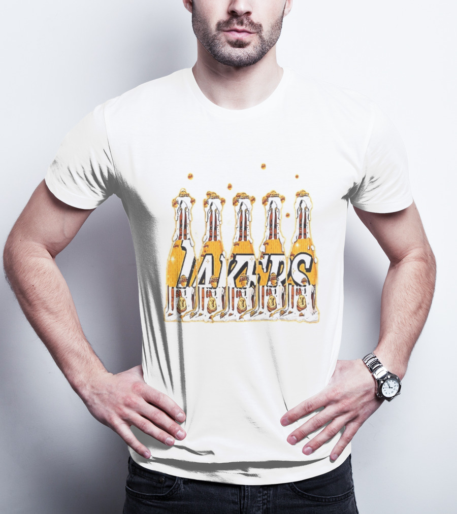 Lakers Champagne Bottle Celebration Popping Bubbles T-Shirt