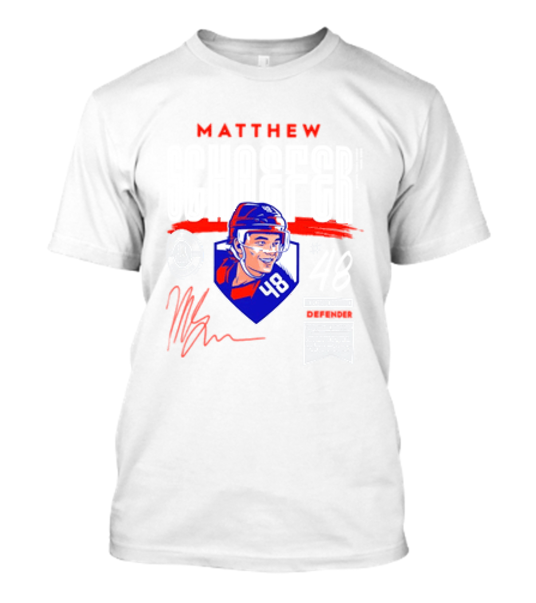 Matthew Schaefer New York Islanders 48 Spotlight Signature Helmets T-Shirt