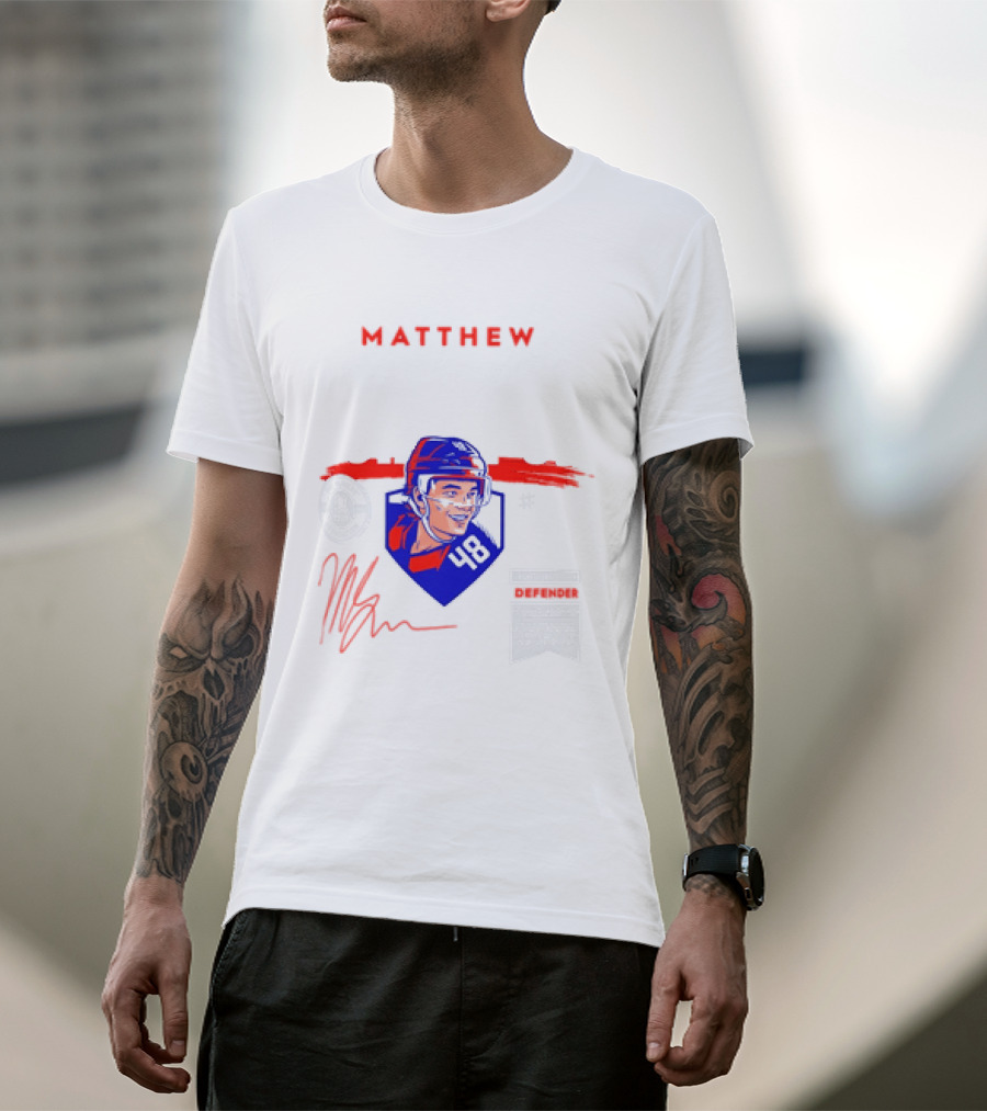 Matthew Schaefer New York Islanders 48 Spotlight Signature Helmets T-Shirt