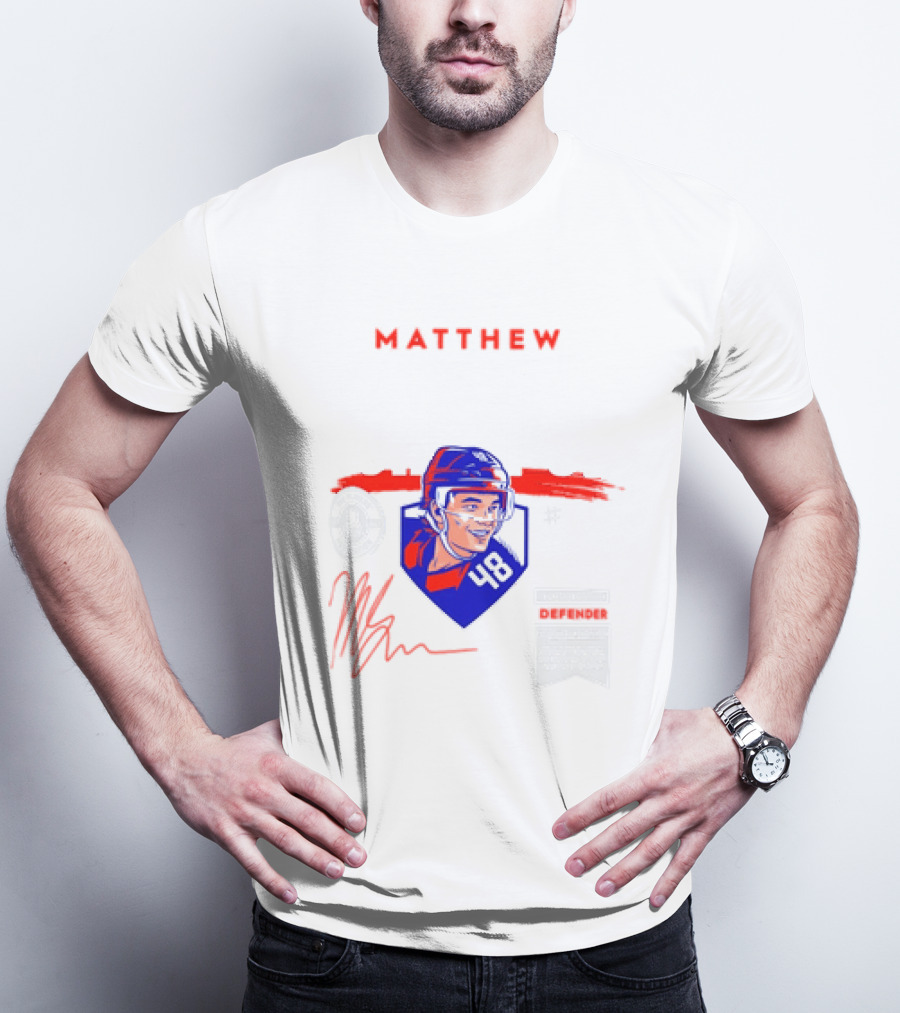 Matthew Schaefer New York Islanders 48 Spotlight Signature Helmets T-Shirt