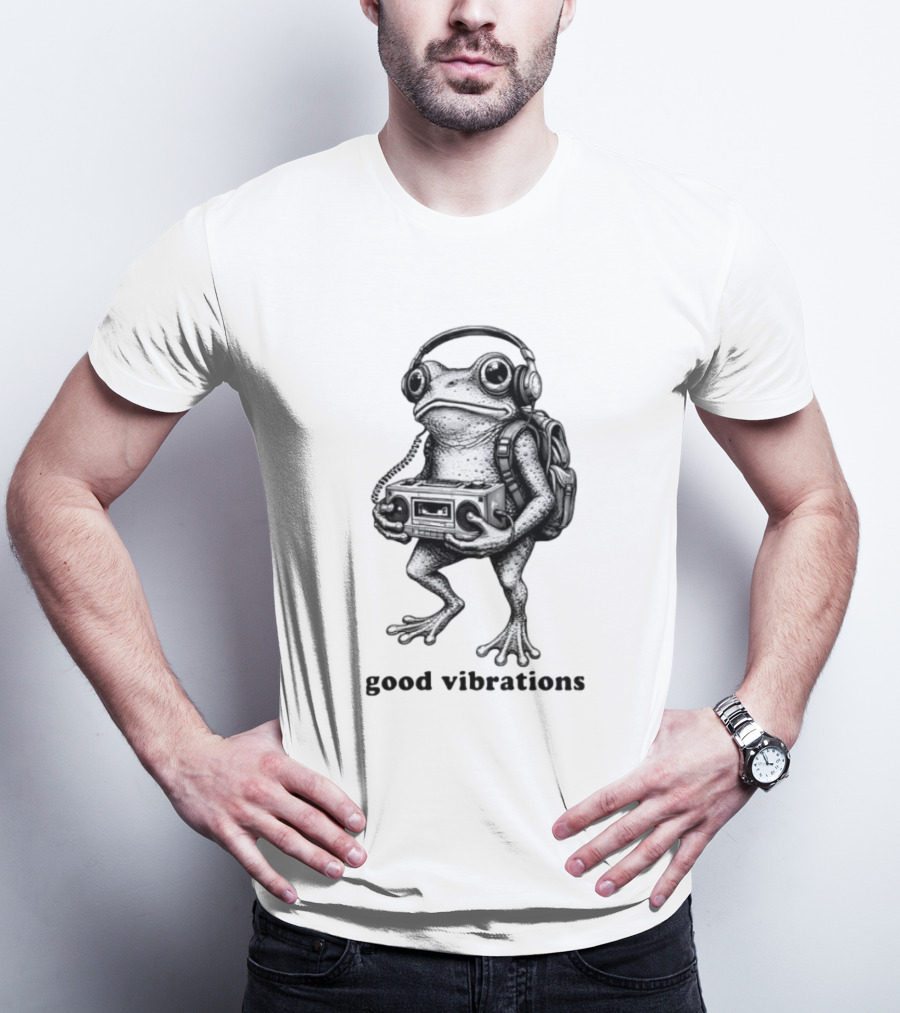 Frog With Headphones Boombox Backpack Good Vibrations T-Shirt