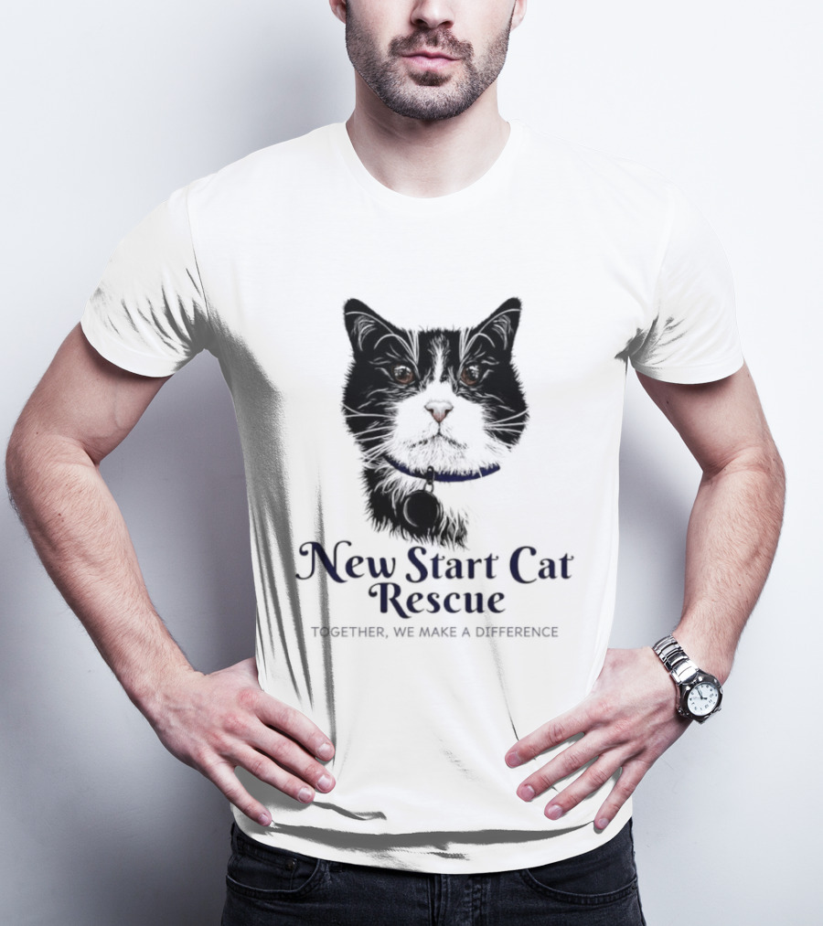 New Start Cat Rescue Together We Make A Difference Black And White Cat T-Shirt