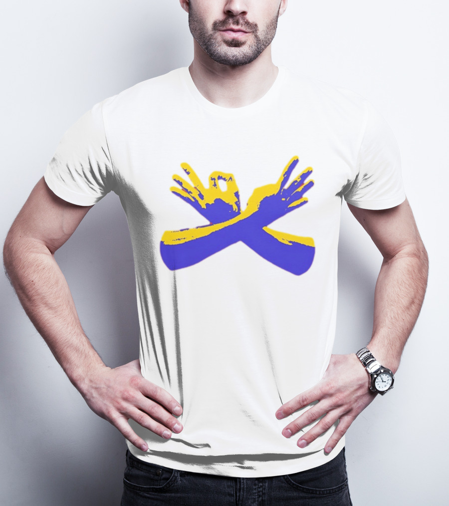 Hand Gesture Okay Yellow Blue Crossed Hands T-Shirt
