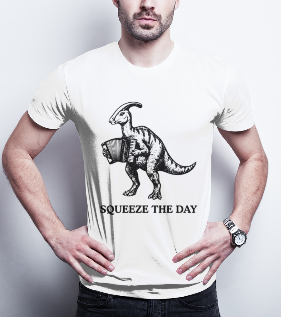 Parasaurolophus Squeeze The Day Playing Accordion T-Shirt