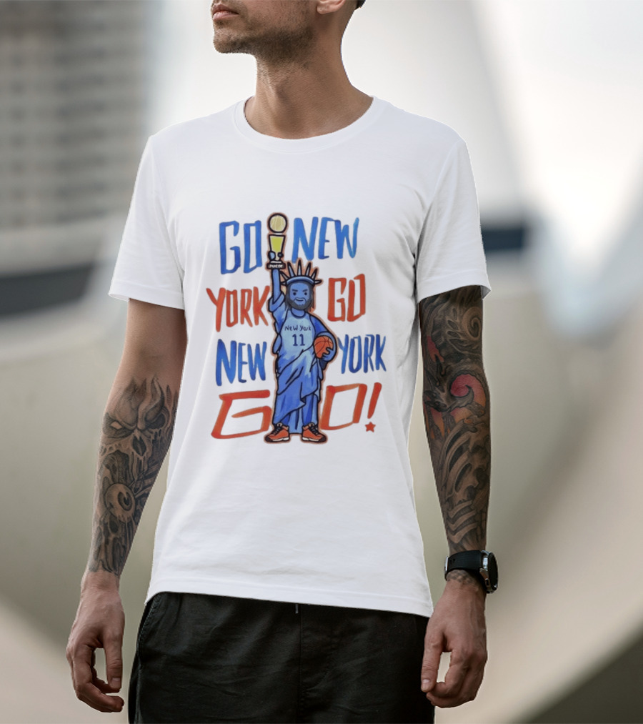 New York Knicks Go New York Go Statue Of Liberty Jalen Brunson Basketball Trophy T-Shirt