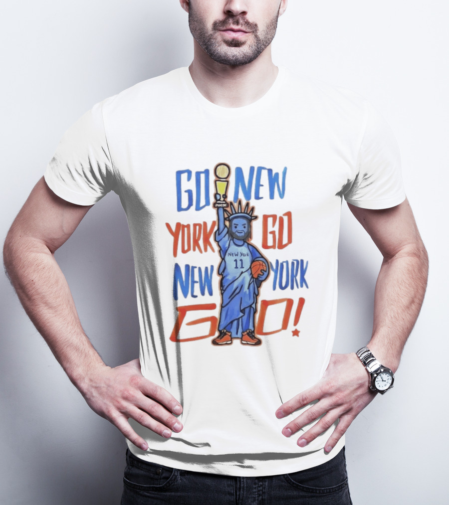 New York Knicks Go New York Go Statue Of Liberty Jalen Brunson Basketball Trophy T-Shirt
