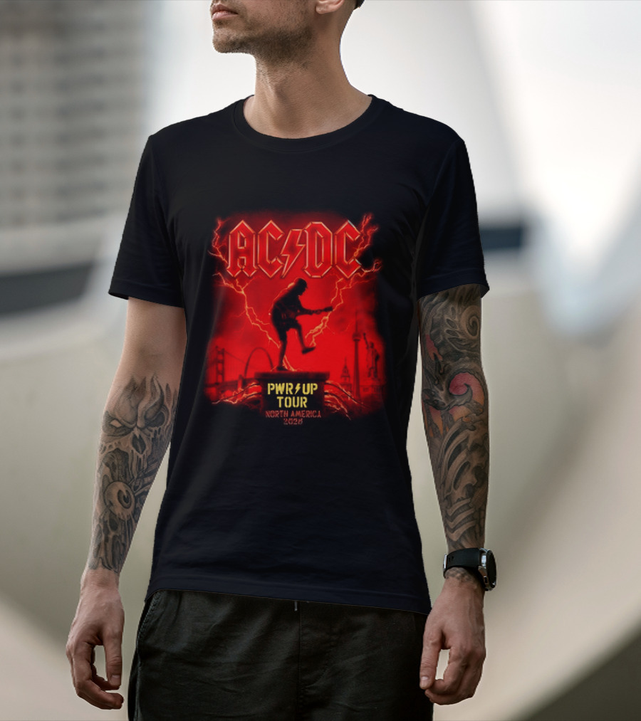 ACDC PWR Up Tour 2026 North America Red Lightning Cities Dates Angus T-Shirt