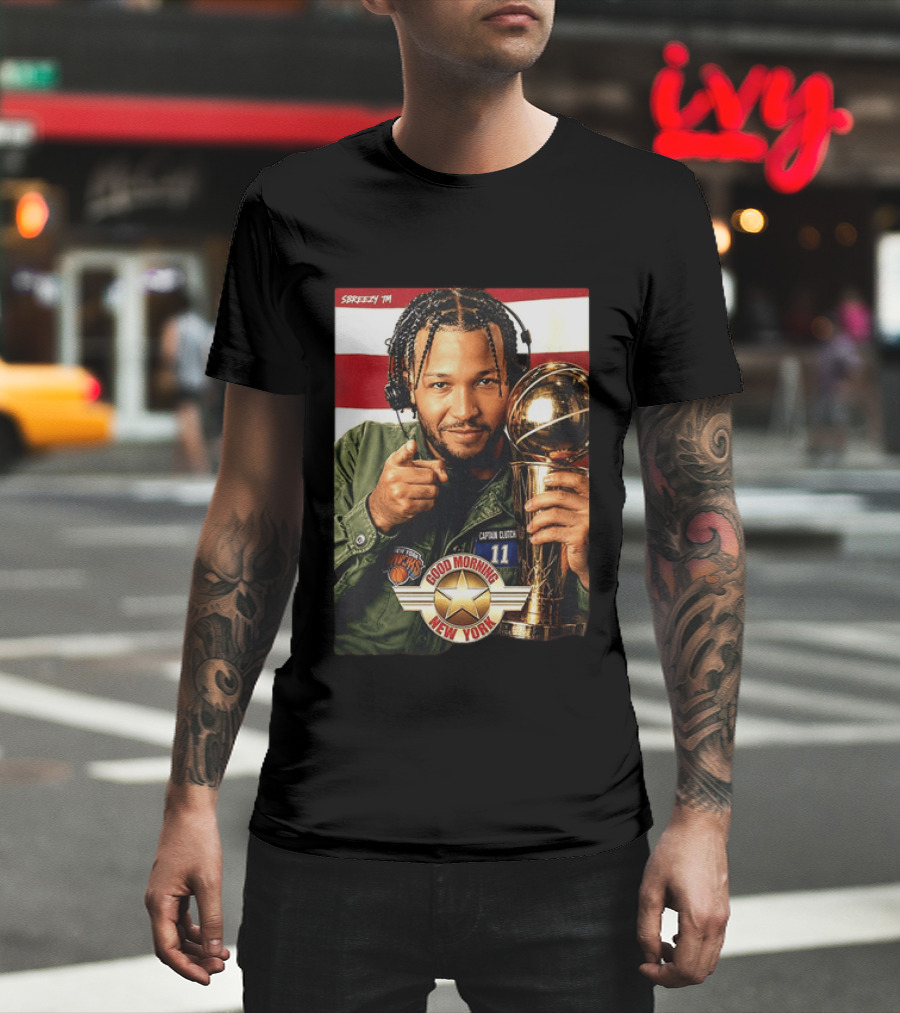 Jalen Brunson New York Knicks Captain Clutch 11 Good Morning New York NBA Trophy T-Shirt