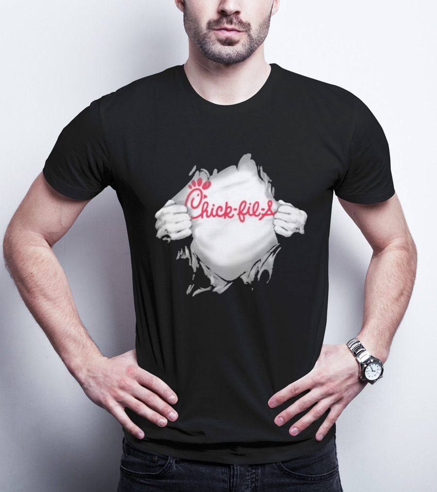 Chick Fil A Superhero Ripped Chest Torn Employee T-Shirt