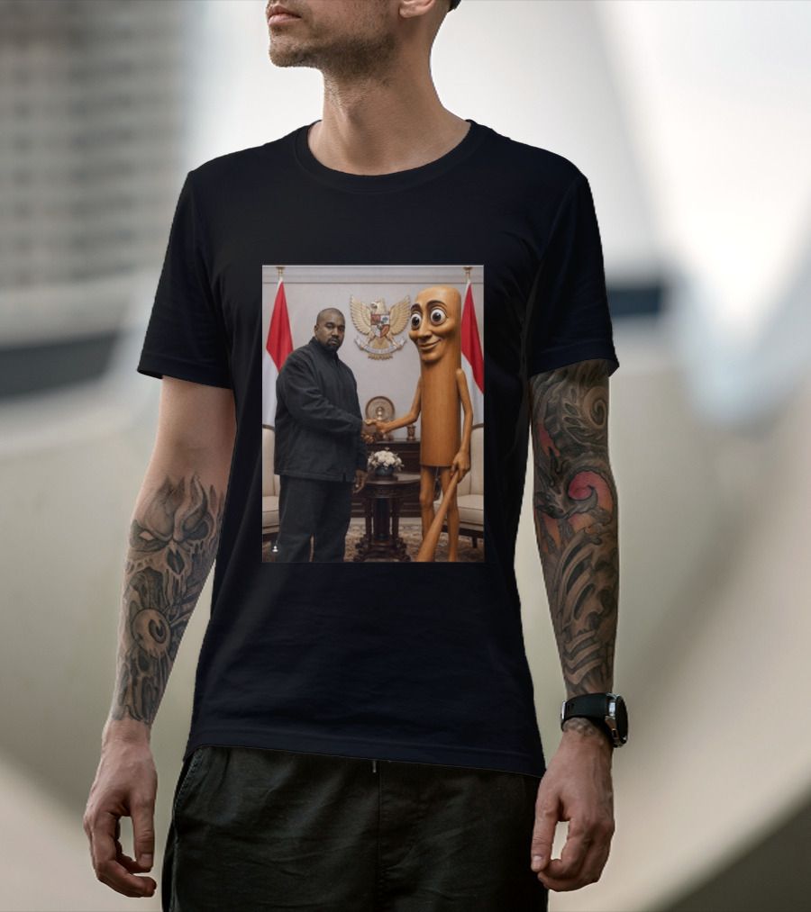 Kanye West And Indonesian Sahur Shaking Hand With Tung Tung Baton In Presidential Setting T-Shirt