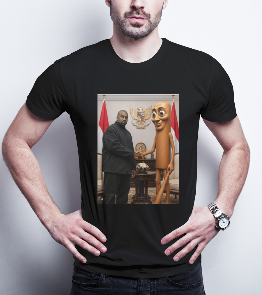 Kanye West And Indonesian Sahur Shaking Hand With Tung Tung Baton In Presidential Setting T-Shirt