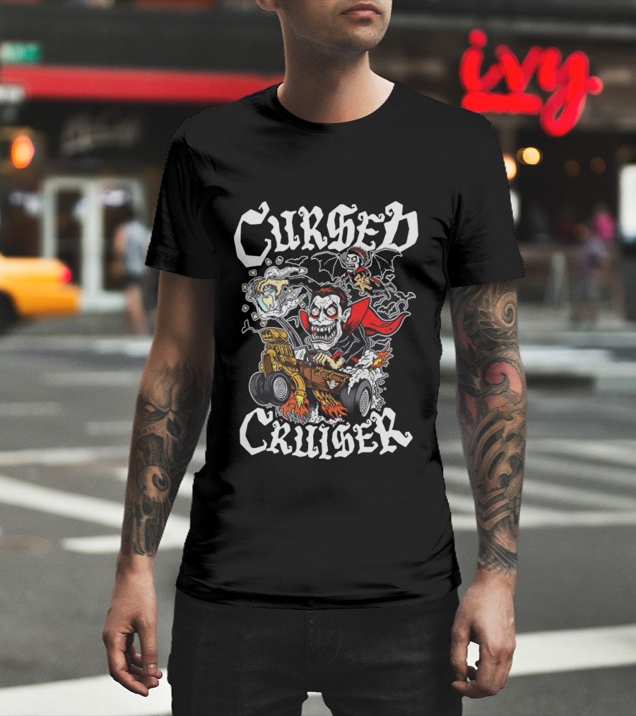 Cursed Cruiser Vampire Hot Rod With Bat And Tooth Jar T-Shirt