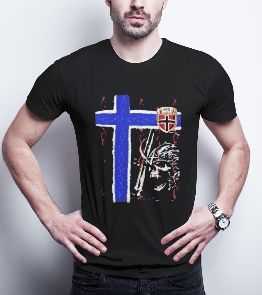 Norge Shield Cross Skull Warrior Norwegian Patriot Nordic T-Shirt