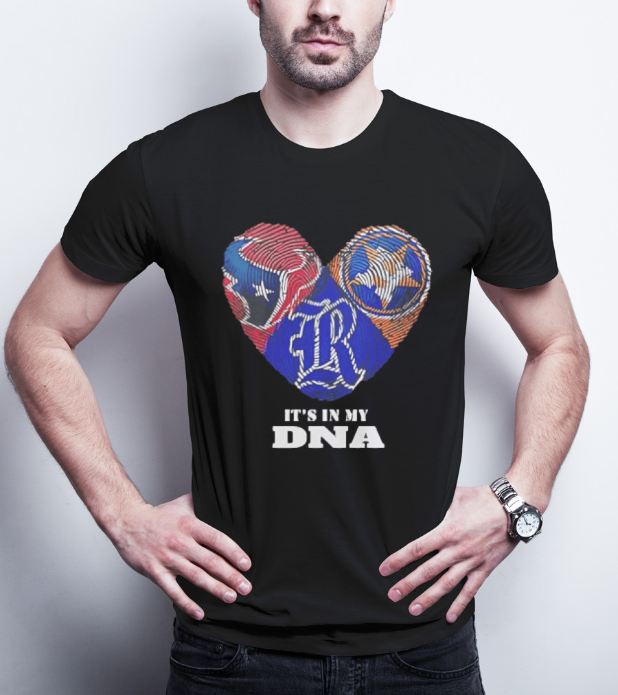 Texas Rangers Astros Fingerprint Heart It's In My DNA T-Shirt